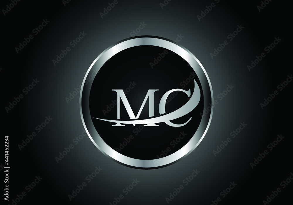 silver letter MC metal combination alphabet logo icon design with grey ...
