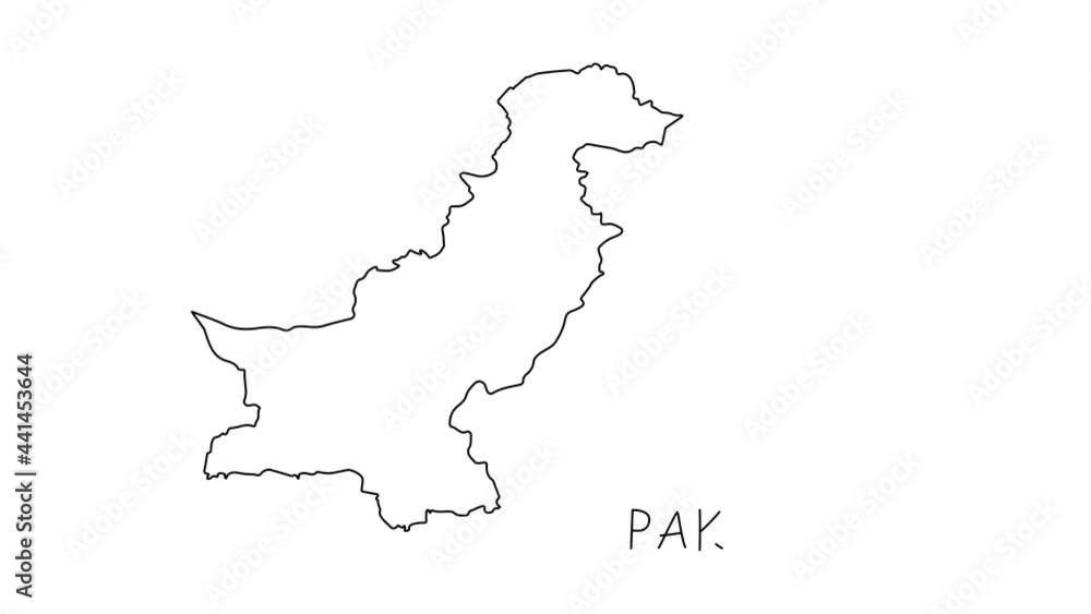 Pakistan map animation line. Black line animation letters drawing on a ...