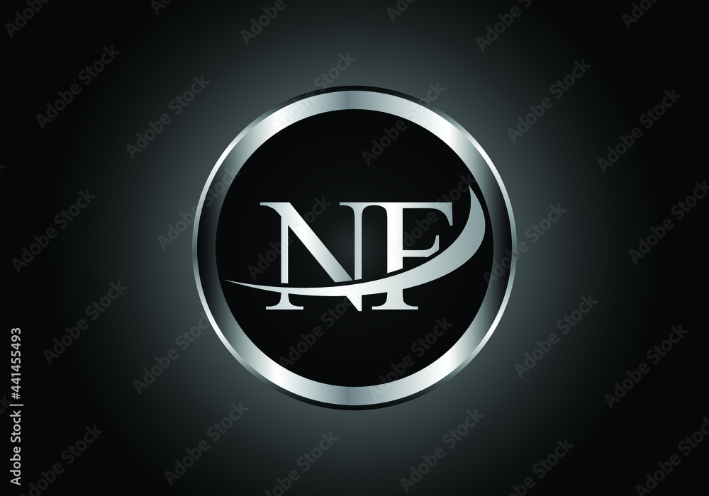 silver letter NF metal combination alphabet logo icon design with grey ...