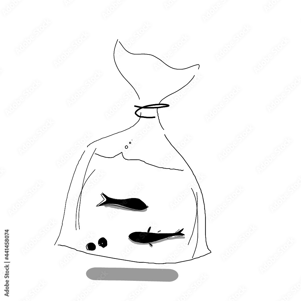 hand drawn illustration of two gold fish in water in simple icon ...