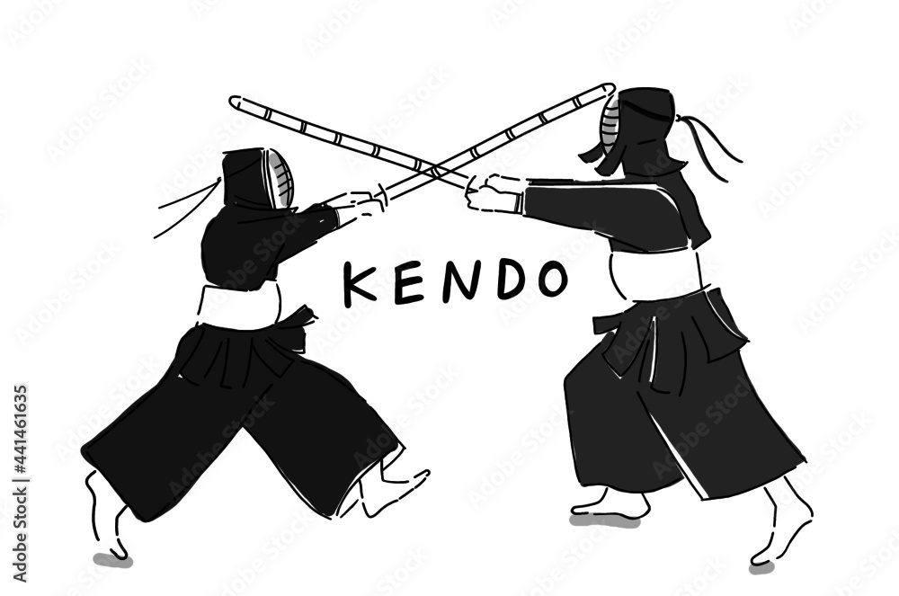Hand drawn illustration of Kendo practitioners in simple icon drawing ...
