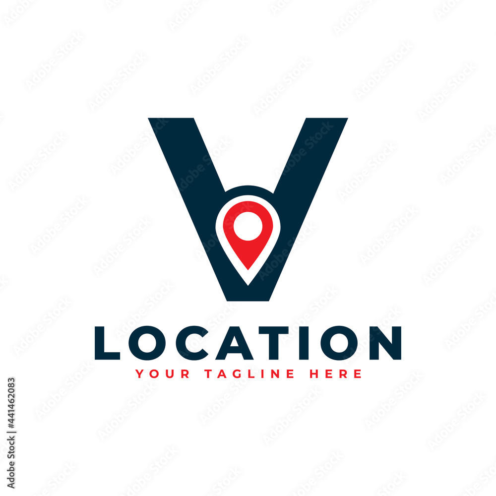 Elegant Letter V Geotag or Location Symbol Logo. Red Shape Point ...