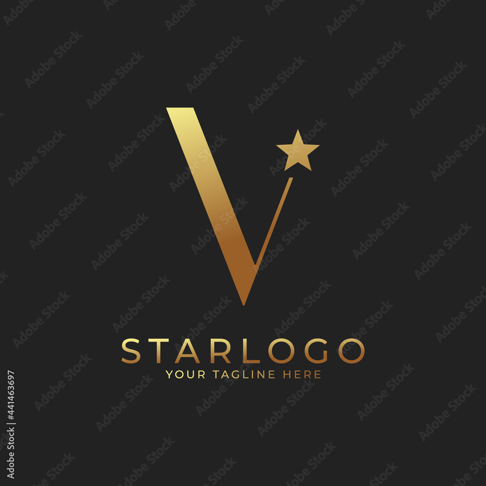 Abstract Initial Letter V Star Logo. Gold A Letter with Star Icon ...
