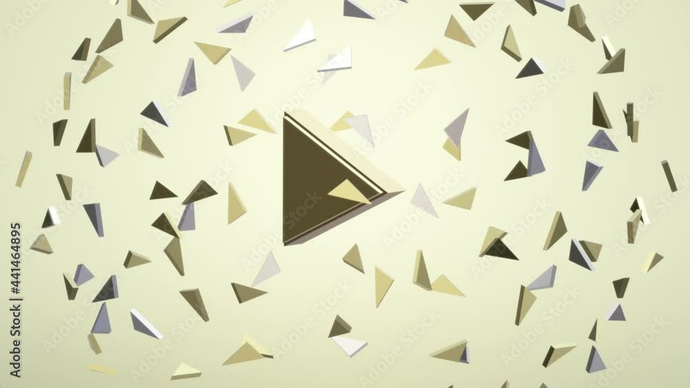 3d rendering of the video of the playback button in an abstract broken ...