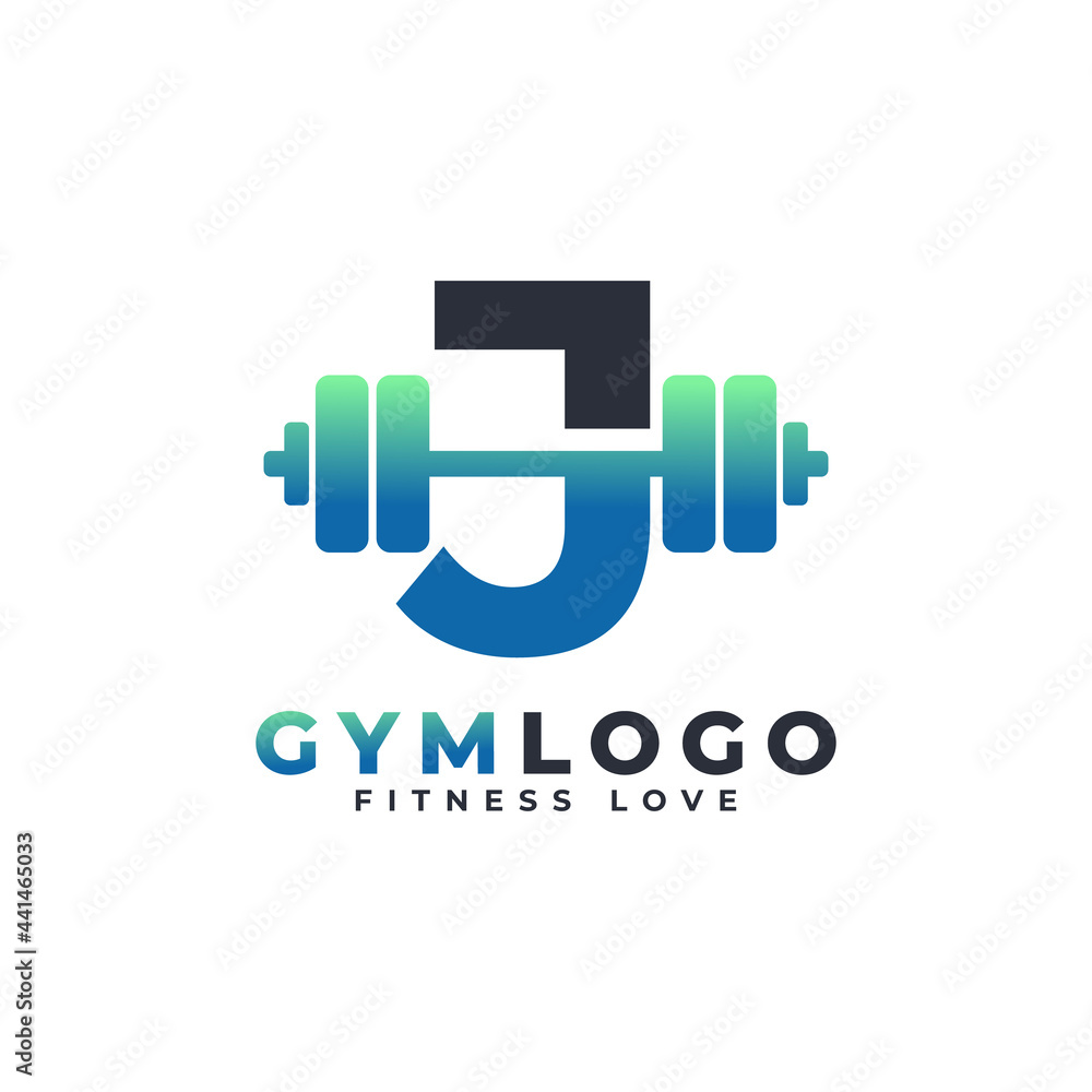 Letter J Logo With Barbell. Fitness Gym logo. Lifting Vector Logo ...