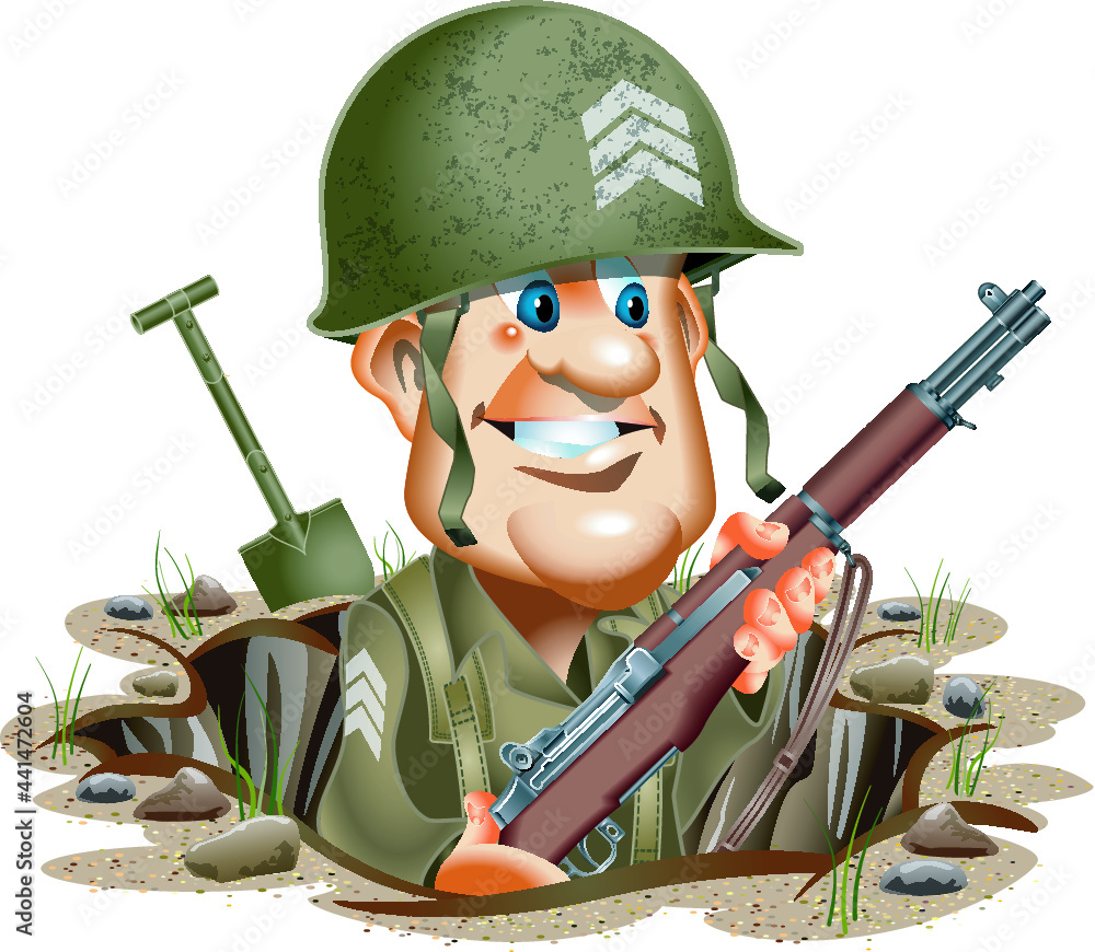 cartoon soldier in fox hole trench Stock Vector | Adobe Stock