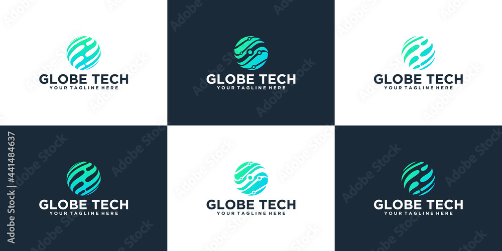 data technology earth logo collection Stock Vector | Adobe Stock