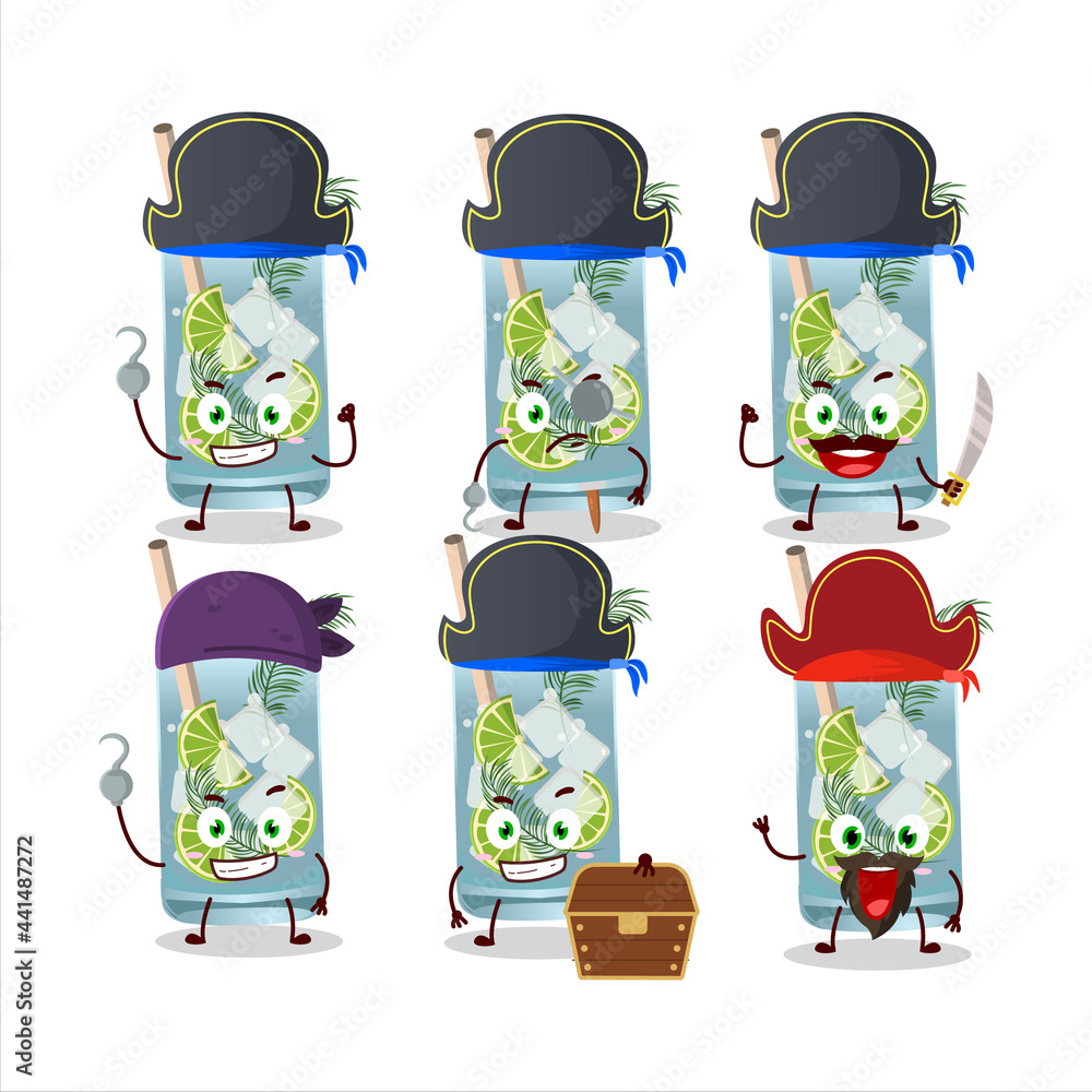 Cartoon character of gin tonic with various pirates emoticons Stock ...