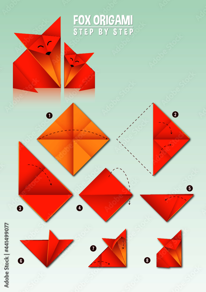 Fox Origami Instructions Stock Vector | Adobe Stock