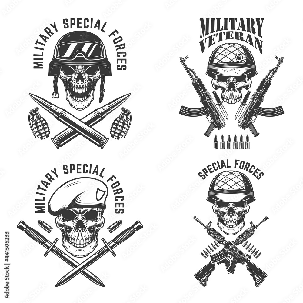 Vetor de Military veteran. Special forces. Crossed assault rifles with ...