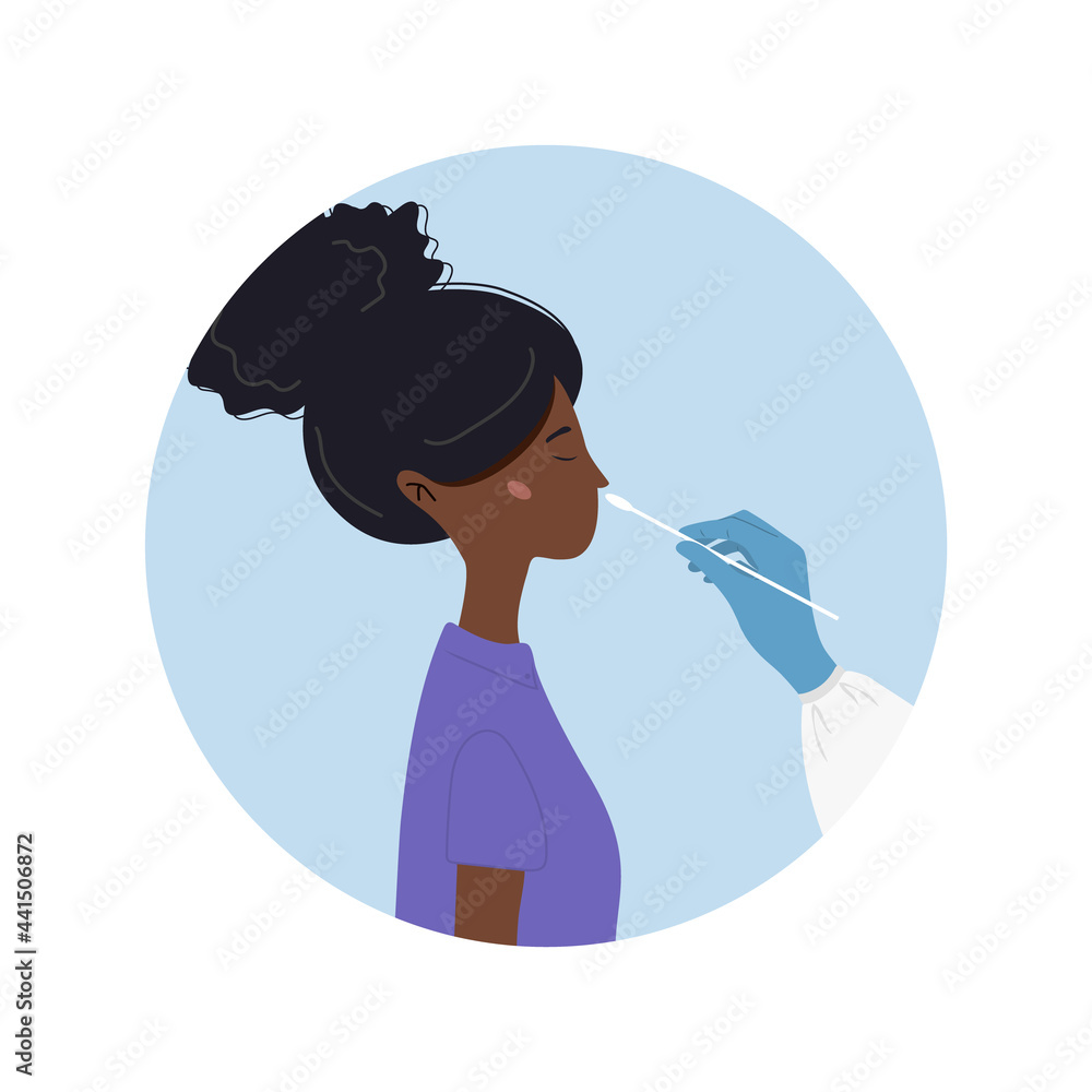 African woman does PCR test. Nasal swab laboratory analysis. Covid-19 ...