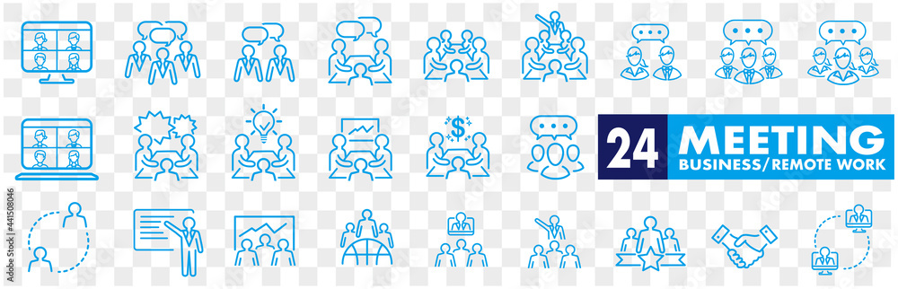Meeting line icon set. Included icons as meeting room, team, teamwork ...