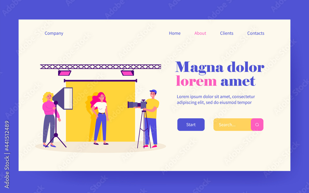 Young model posing in photography studio isolated flat vector ...