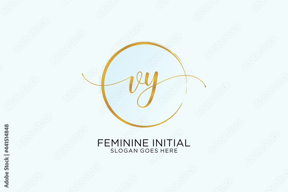 Initial VY handwriting logo with circle template vector signature, wedding, fashion, floral and ...