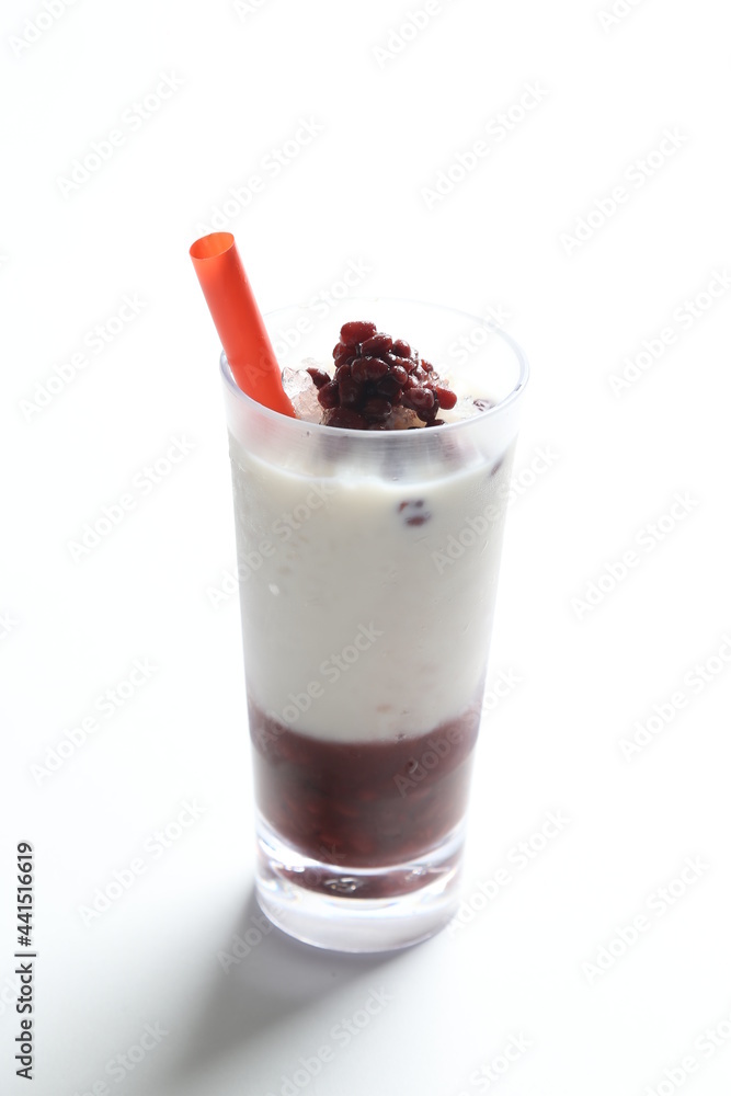 ice cold chilled fresh sweet coconut milk soya drink with red bean ...