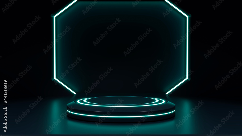 Futuristic mock up scene with podium for product display, 3D rendering ...