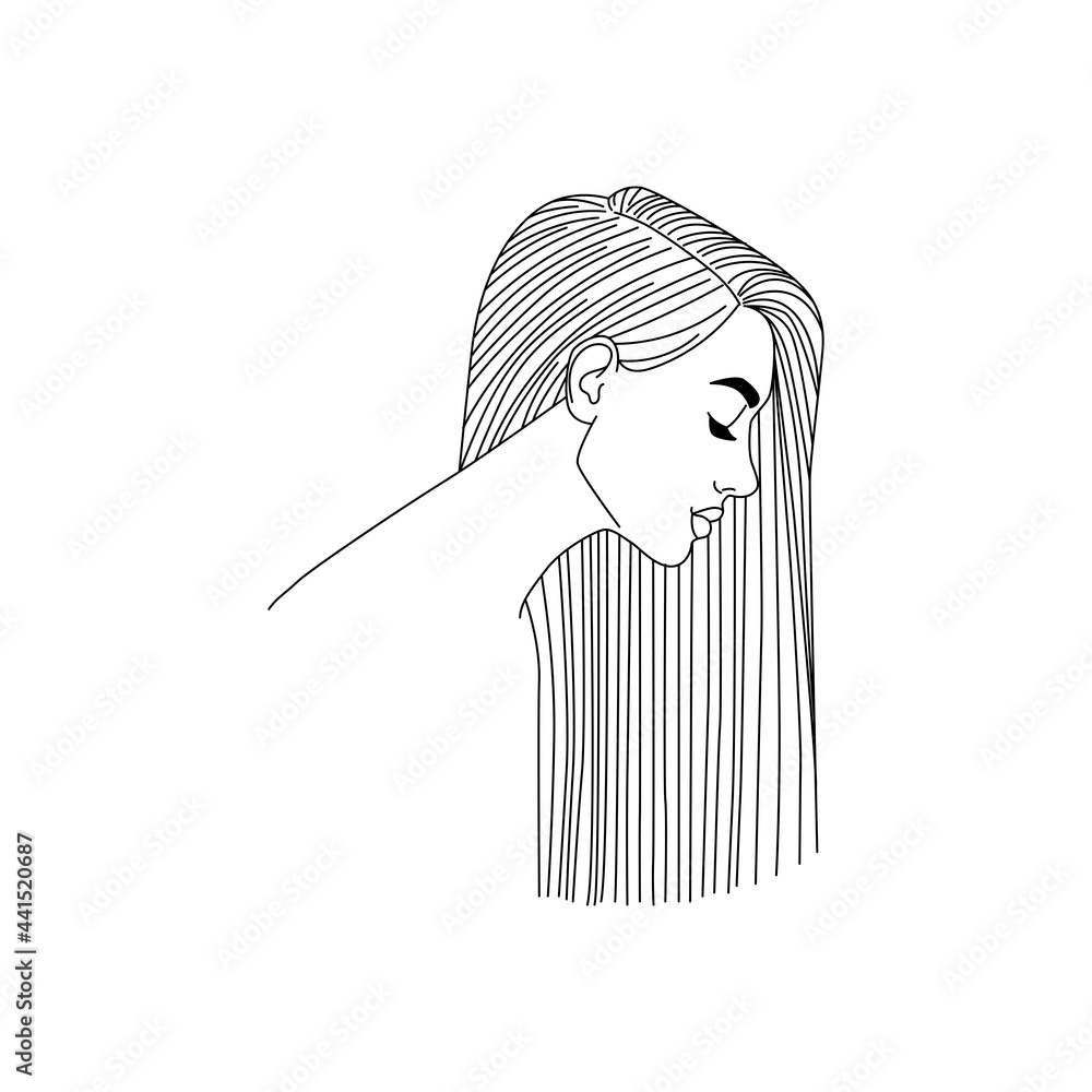 woman line art, beauty face girl. continuous line drawing, long hair ...