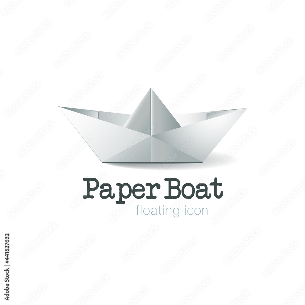 this a 3d realistic vector object of a paper boat in origami style on a ...