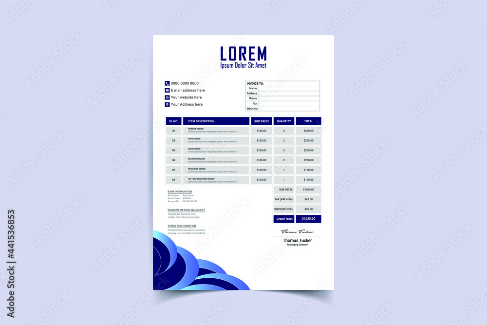 Invoice Template Design. Luxury, Modern, Elegant, Professional ...