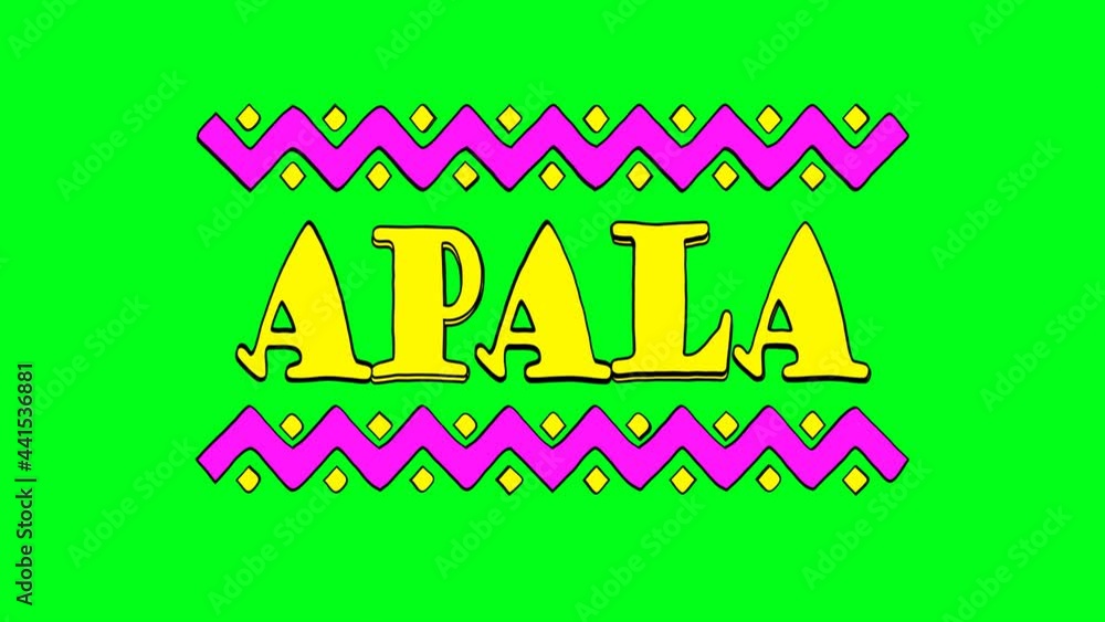 Apala African music style. 4K color video. Animation text on green ...