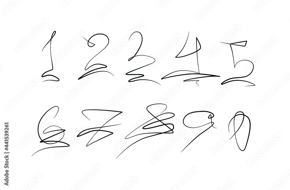Numbers set continuous line drawing, tattoo, print and logo design ...