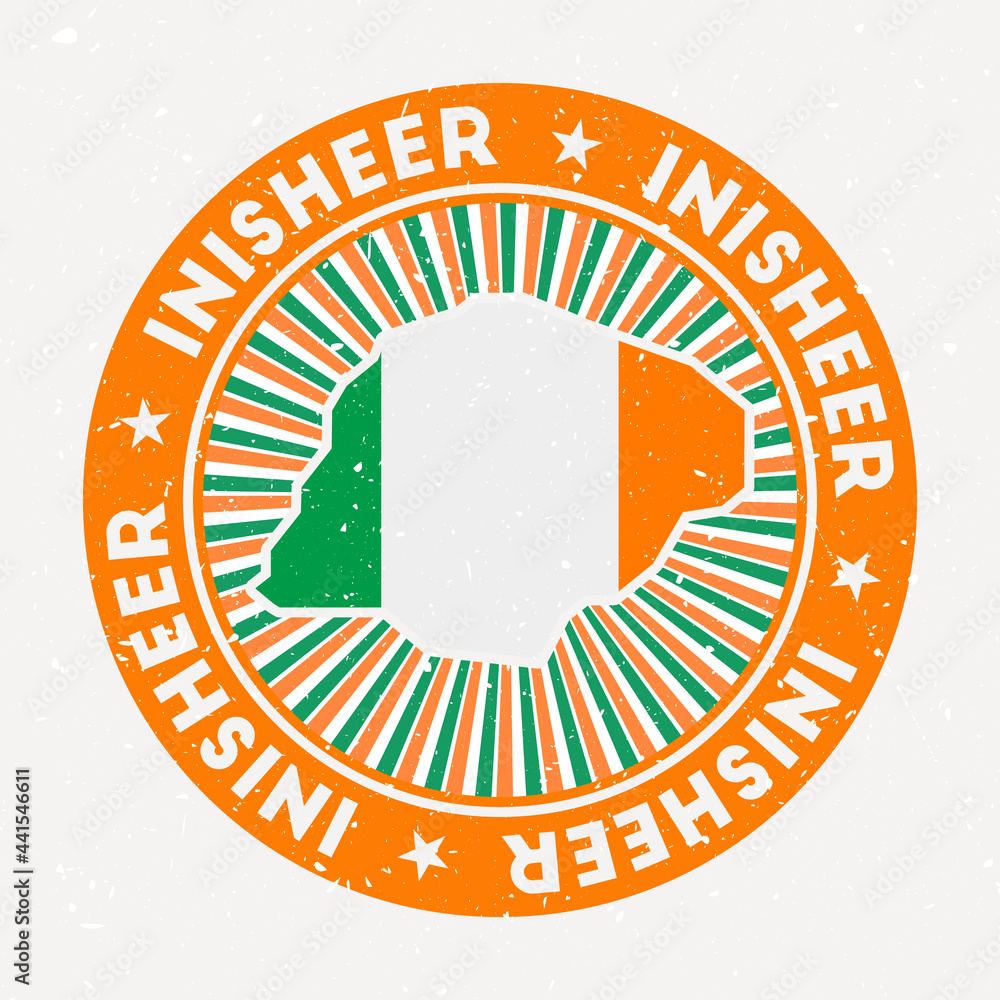 Inisheer round stamp. Logo of island with flag. Vintage badge with ...