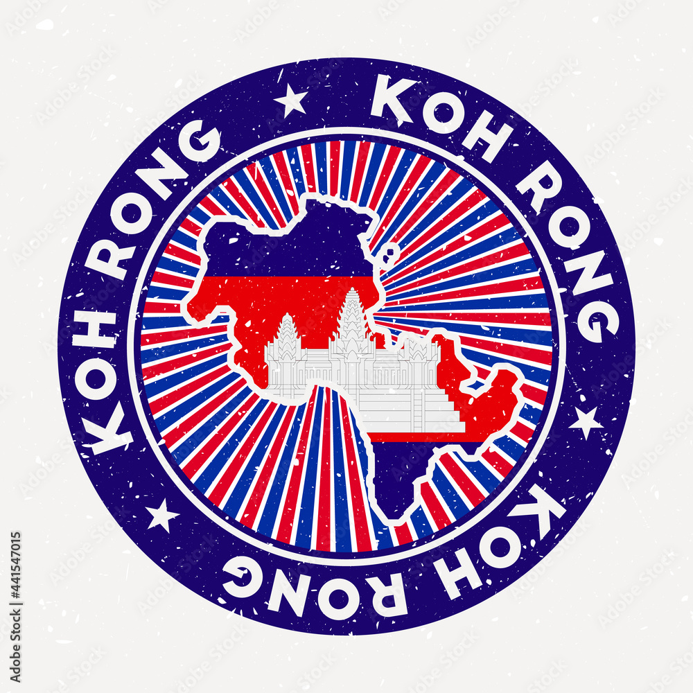 Koh Rong round stamp. Logo of island with flag. Vintage badge with ...