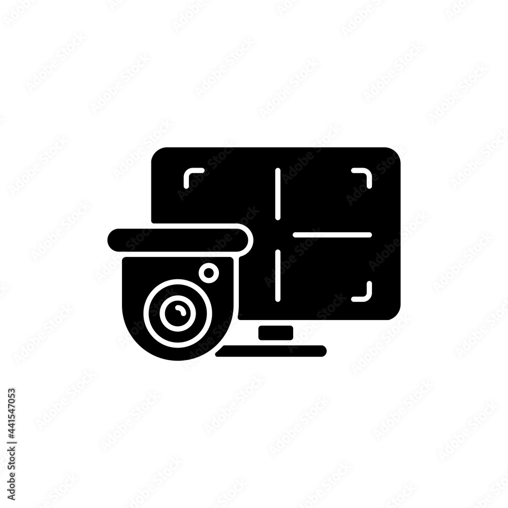 CCTV monitor black glyph icon. Device for surveillance video in real ...