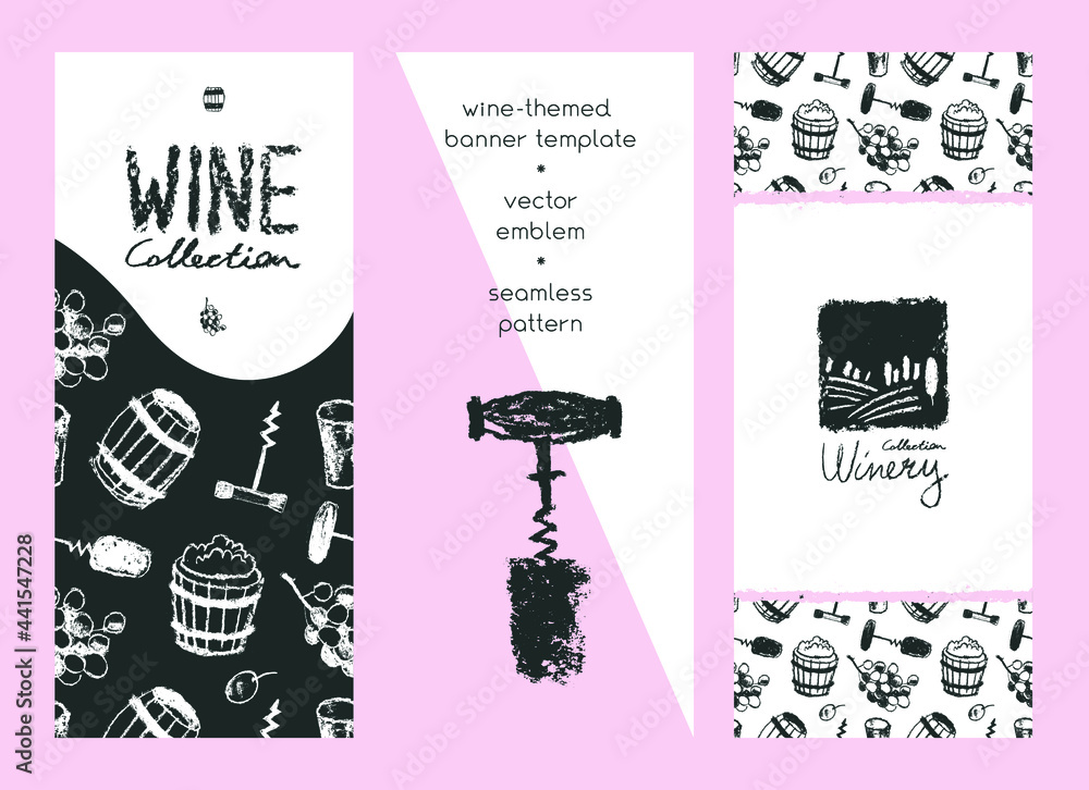 Wine banner set. Vector winemaking icons. Winery label template ...