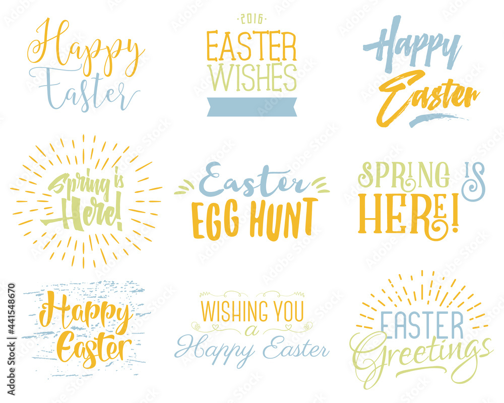 Easter wishes overlays, lettering labels design set. Holiday easter ...
