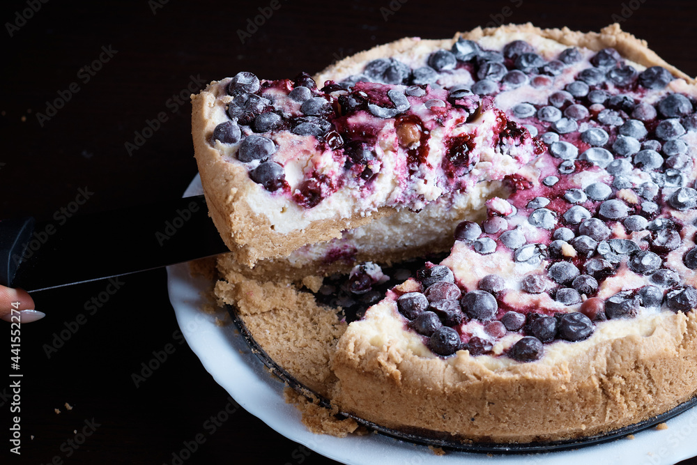 Berry pie cake from the cherries currants in a bowl of fresh steam a ...
