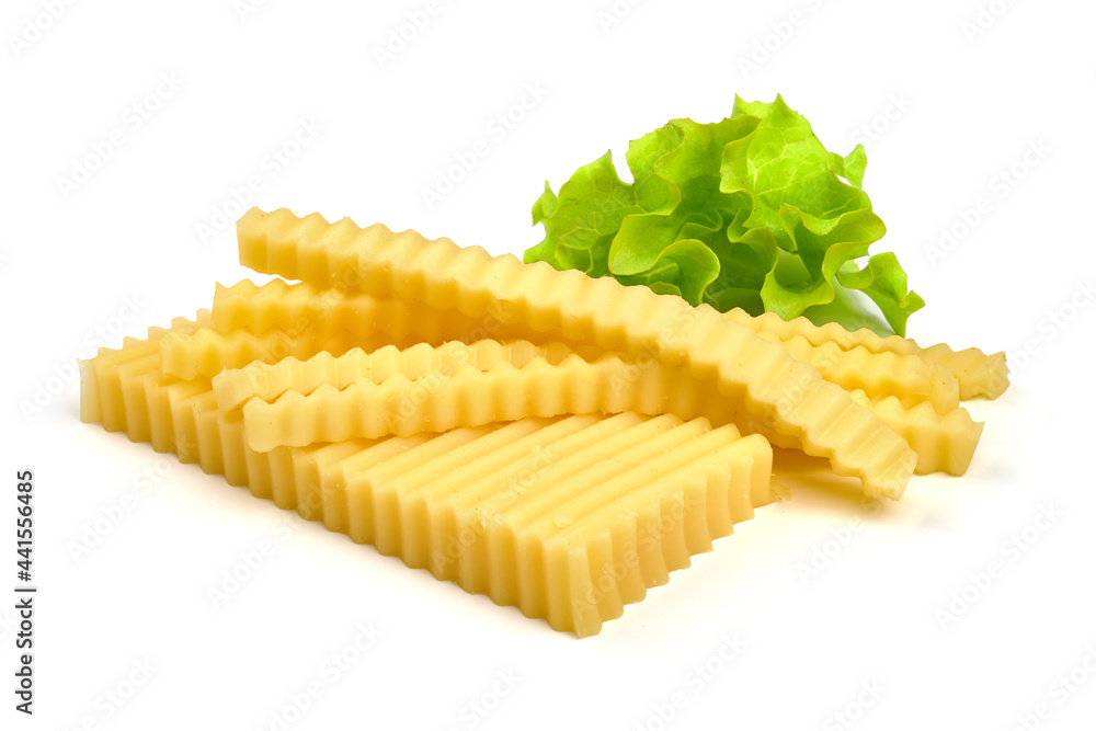 Russian cheese slices, isolated on white background. High resolution ...