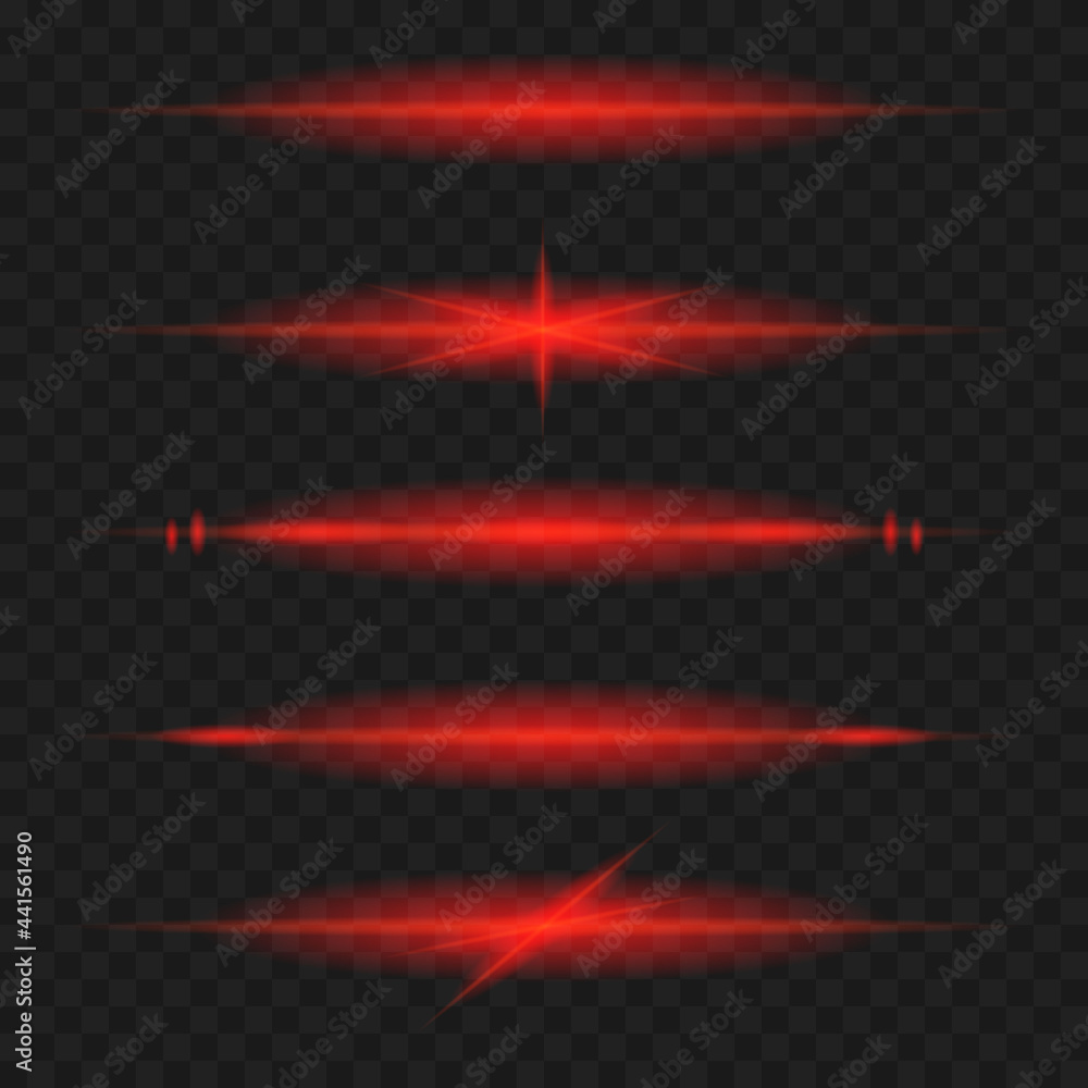 Red star line light effect set vector illustration on transparent ...