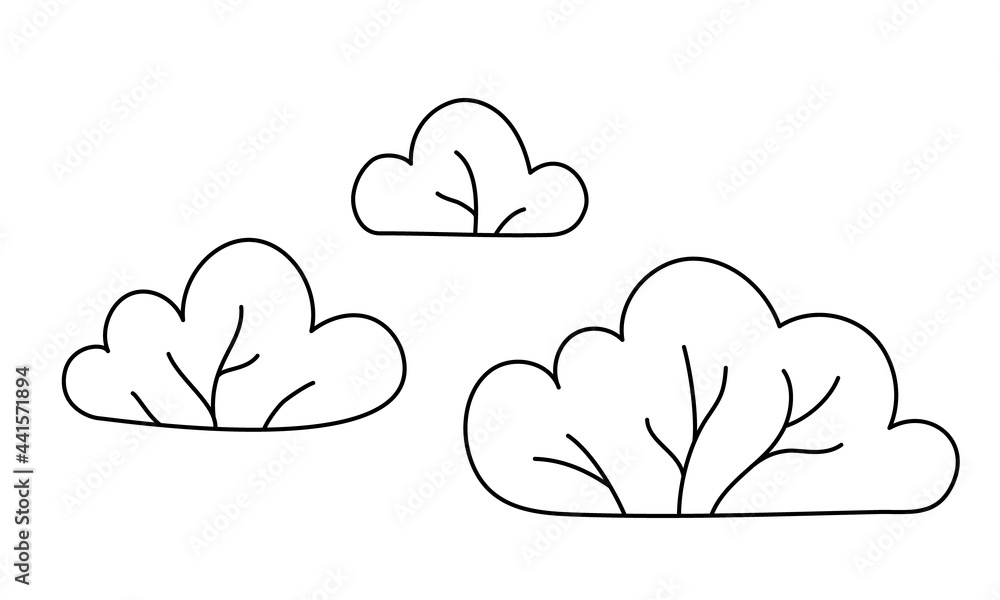 Vector hand drawn illustration of bush in doodle style. A group of ...