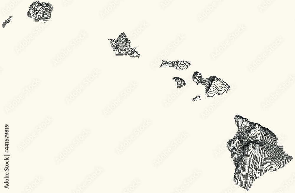 Light topographic map of the Federal State of Hawaii, USA with black ...