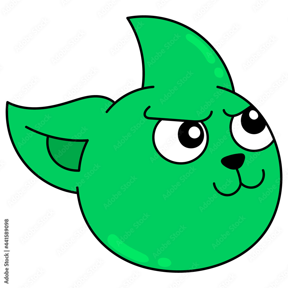the head of a green cat with a fierce face is angry, doodle icon ...