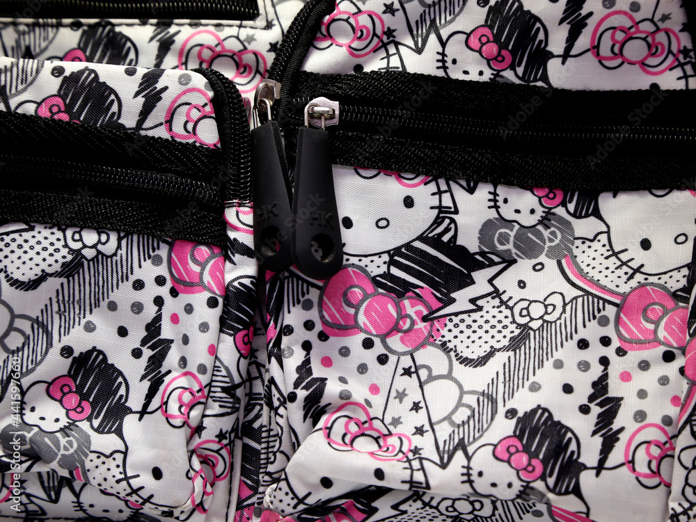 Hello Kitty texture. Hello Kitty pattern on fabric bag. Famous ...