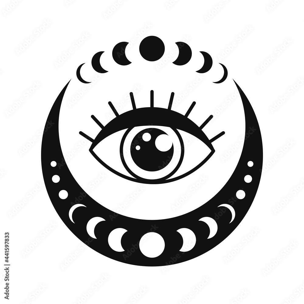 Hand drawn crescent moon with phases and third eye. Stock Vector ...
