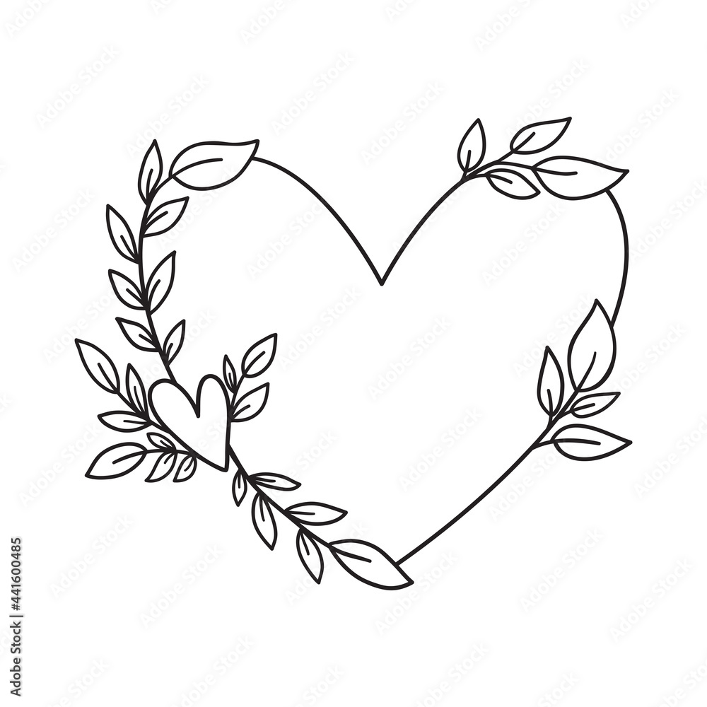 Hand drawn rustic floral frame. Branches heart wreath. Stock Vector ...