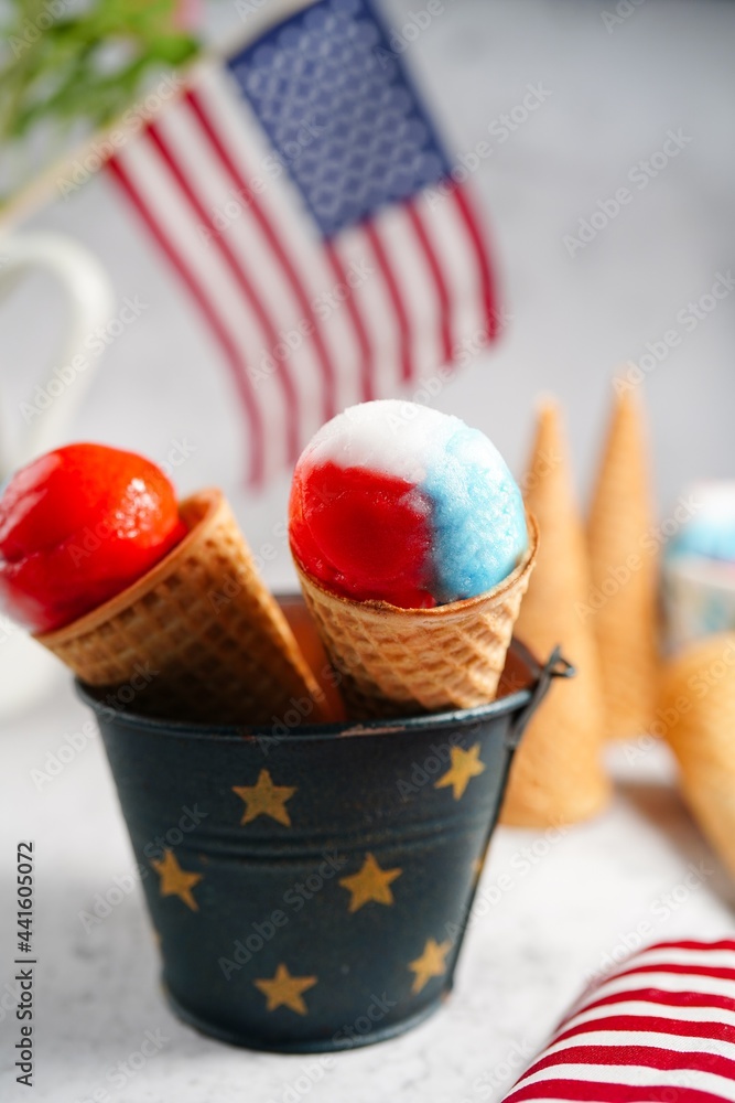 Red blue white American flag cone color ice cream - 4th of July food ...