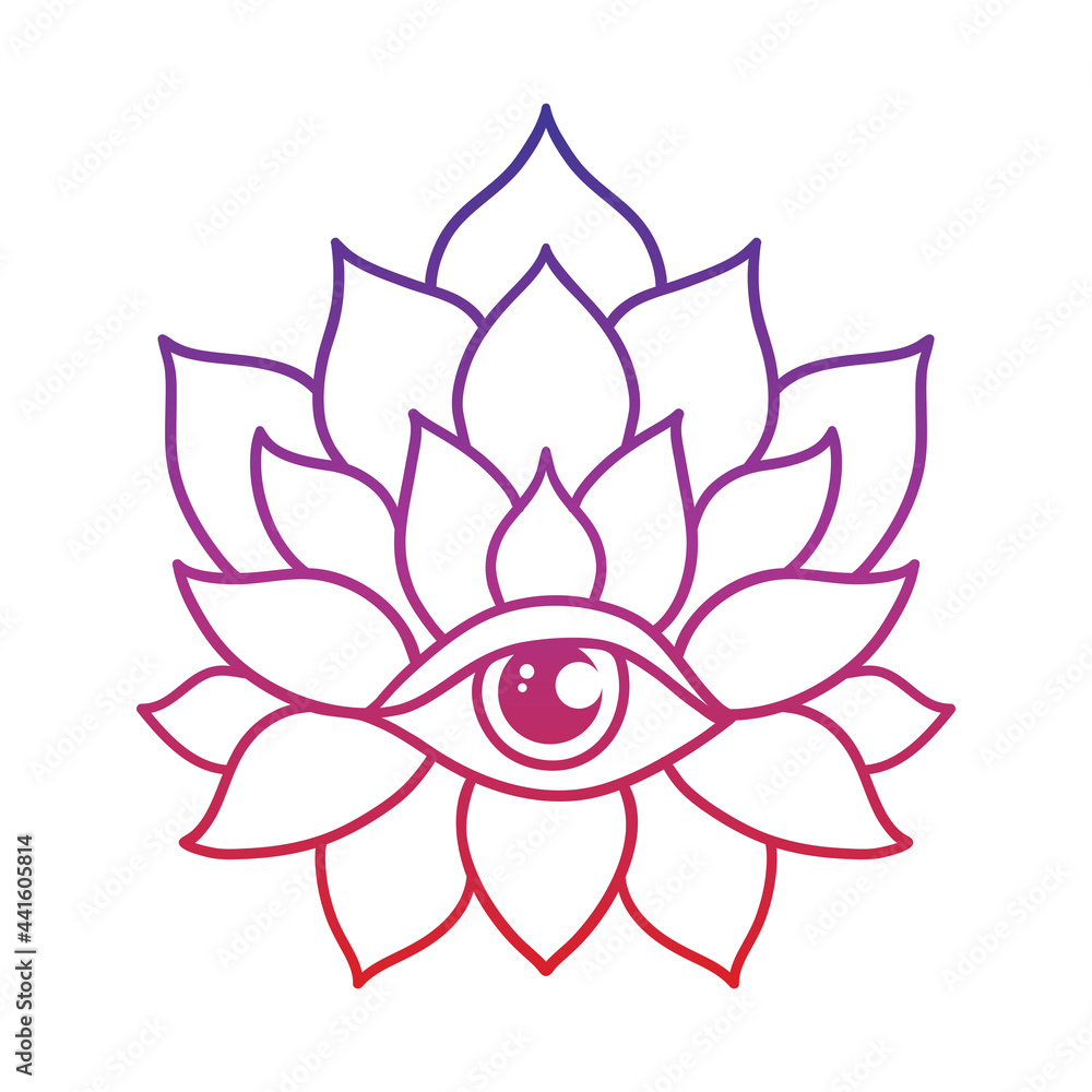 Hand drawn lotus flower tattoo design with third eye. Graphic mandala ...