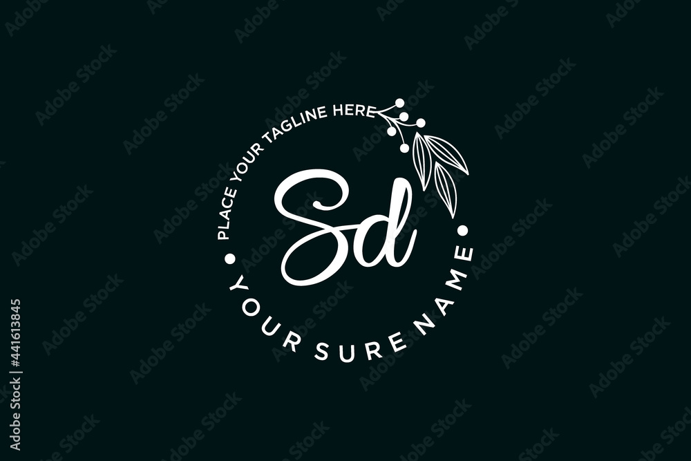 signature letter S and D isolated circle with rounded text for sure ...