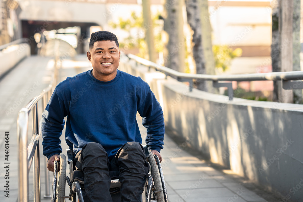 disabled black man arriving at destination. Stock Photo | Adobe Stock