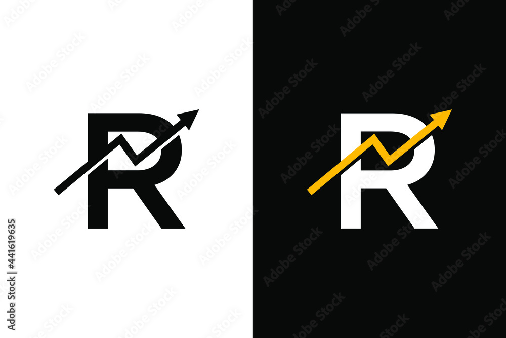 Letter R with chart arrow up concept. Very suitable in various business ...
