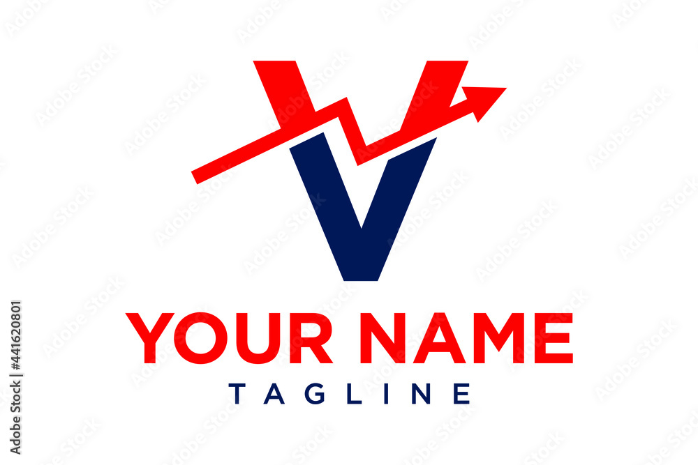 Letter V with chart arrow up concept. Very suitable in various business ...