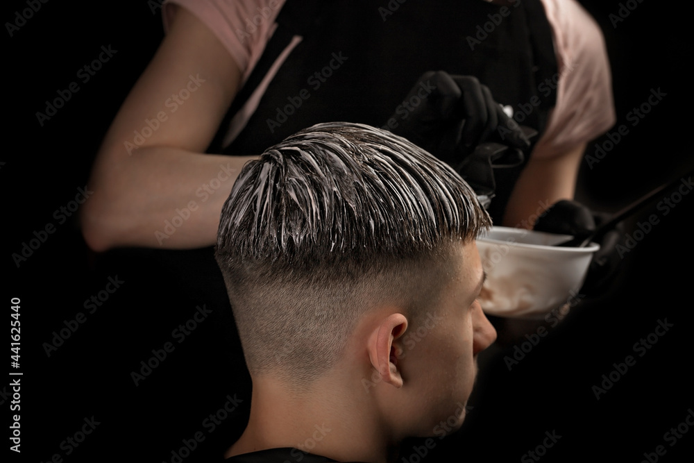 Professional hairstyle. Model and trendy hairdressed. Barber is ...