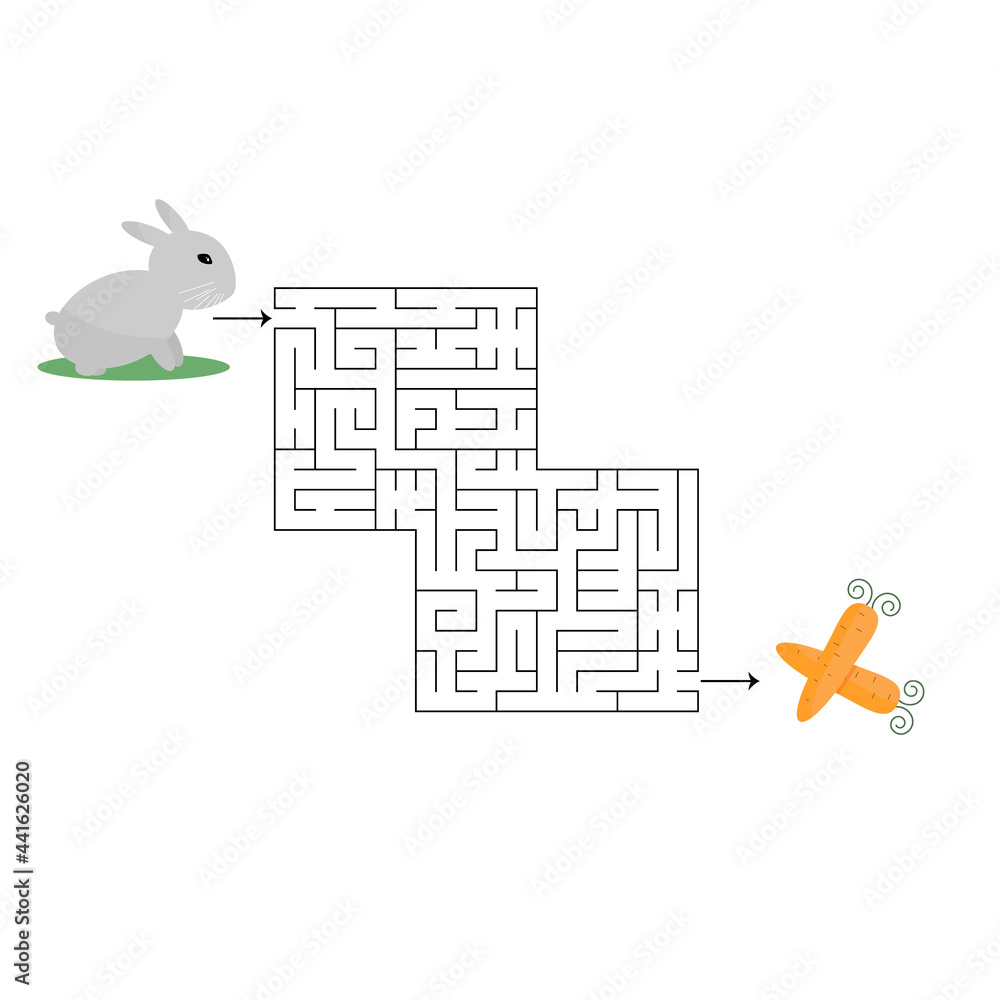 Vetor de Labirint with rabbit and carrot for kids game activities ...
