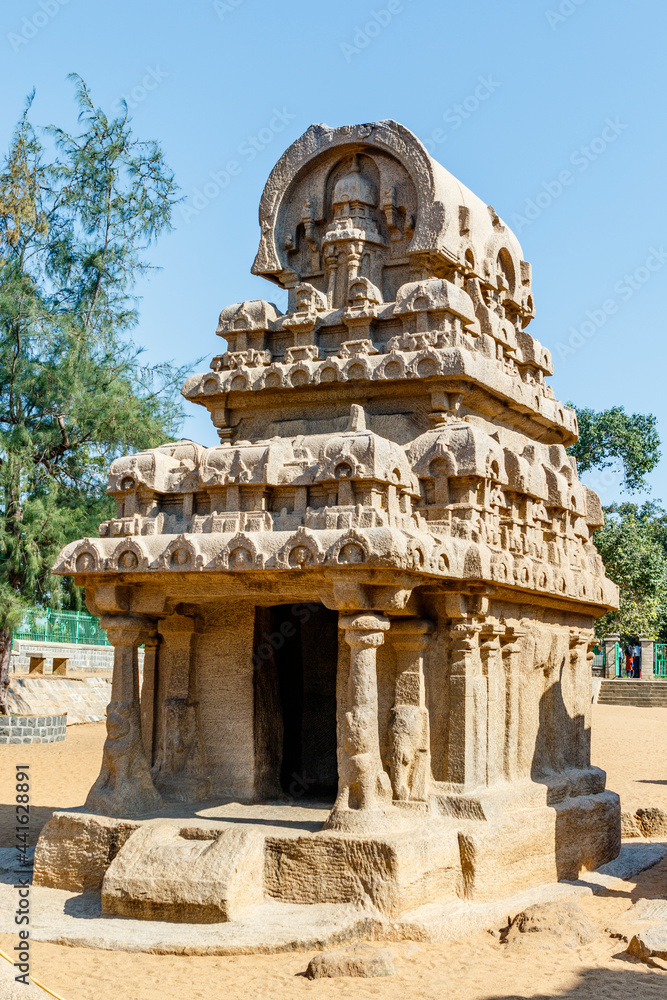 Exterior of the Dharmaraja Ratha, one of the Pancha Rathas (Five Rathas ...