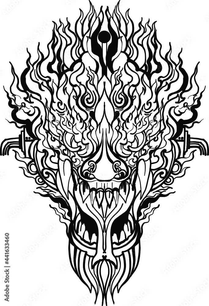 Head of dragon symbol.Hand drawn Dragon's face isolate and outline ...