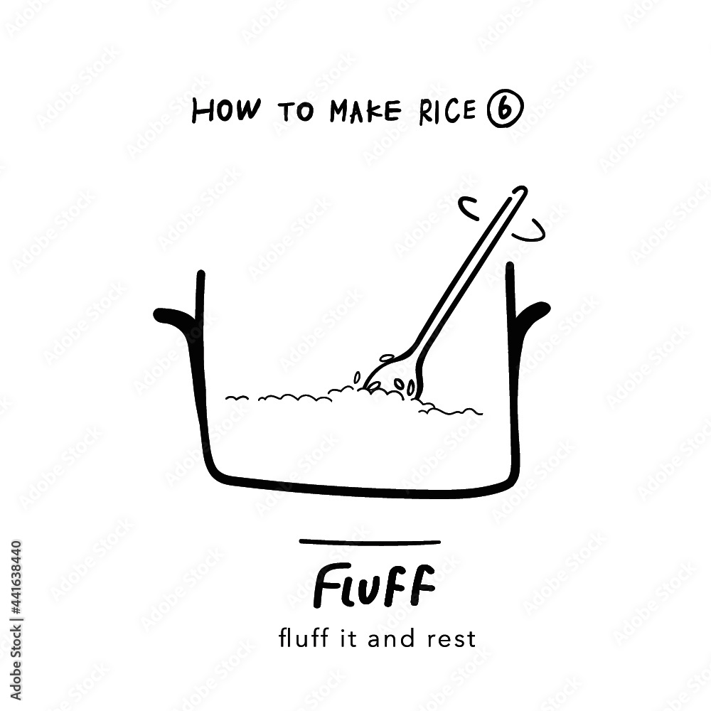 Hand drawn illustration of infographics of how to make rice step 6 in ...